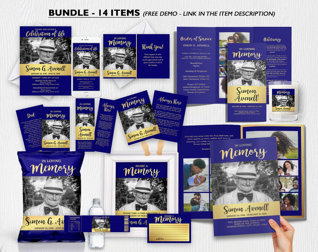 Funeral Bundle Set, Funeral Program Template, Funeral Program, Blue and ...