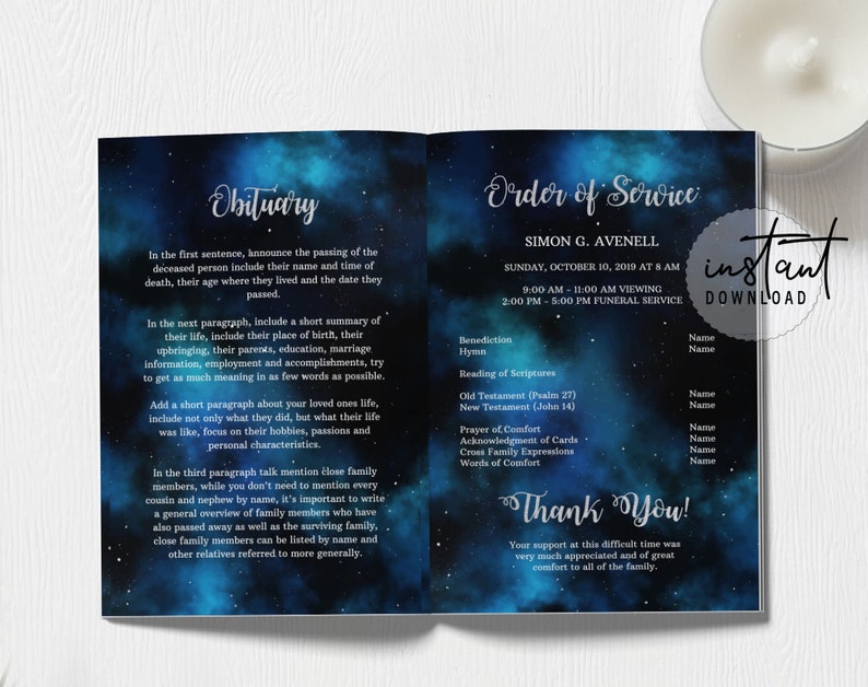 4 Page Funeral Program Template Editable Funeral Program - Etsy