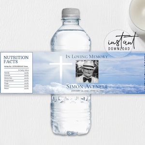 Funeral Water Bottle Label, Memorial Water Bottle, Blue Sky Cross ...