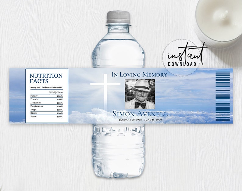 Funeral Water Bottle Label Memorial Water Bottle Blue Sky - Etsy