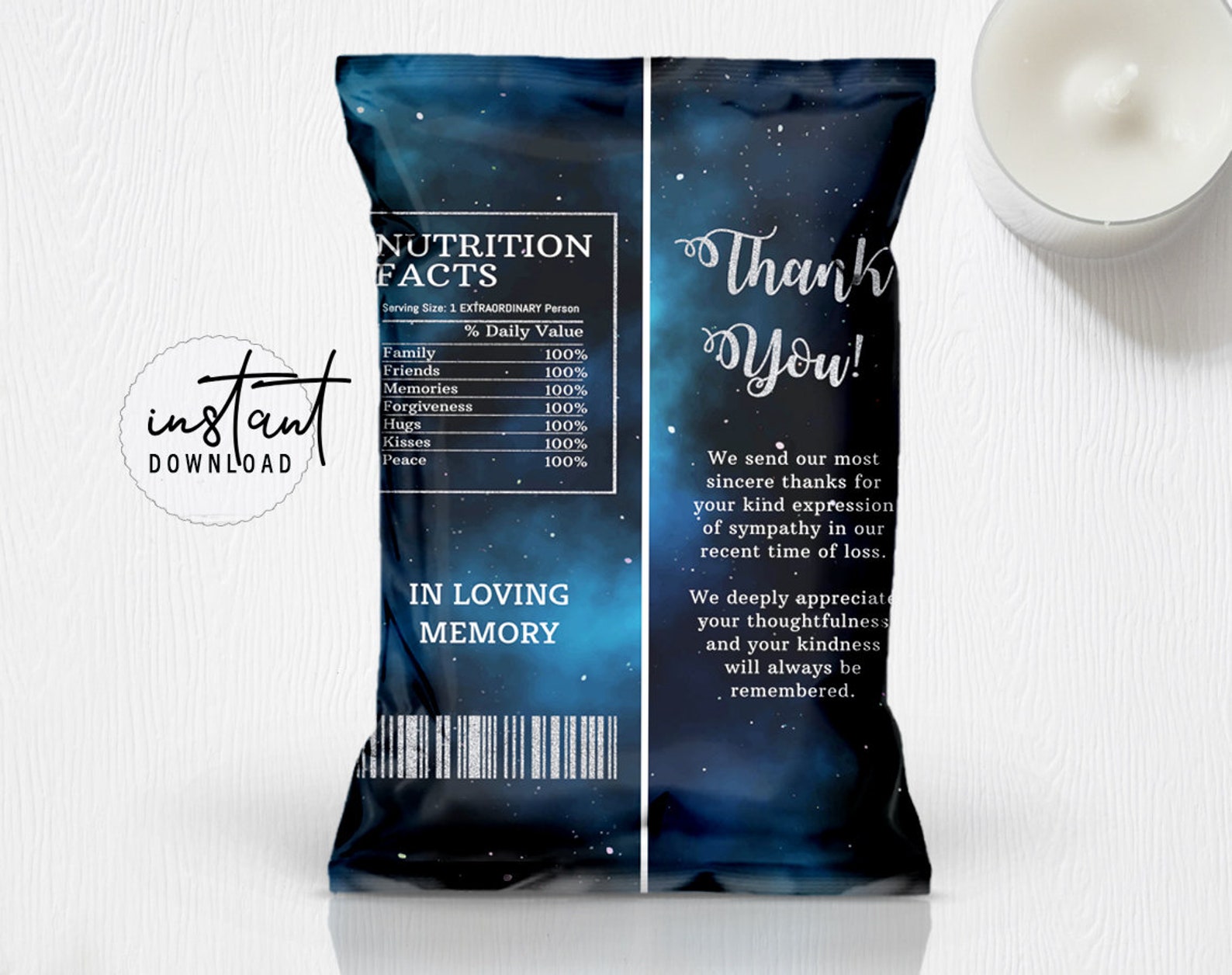 Funeral Chip Bag Label Memorial Chip Bag Blue Galaxy Theme - Etsy