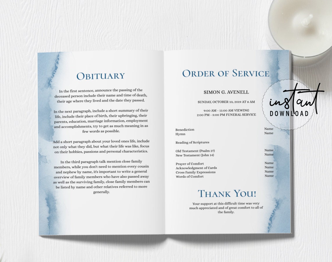 4 Page Funeral Program Template Editable Funeral Program - Etsy