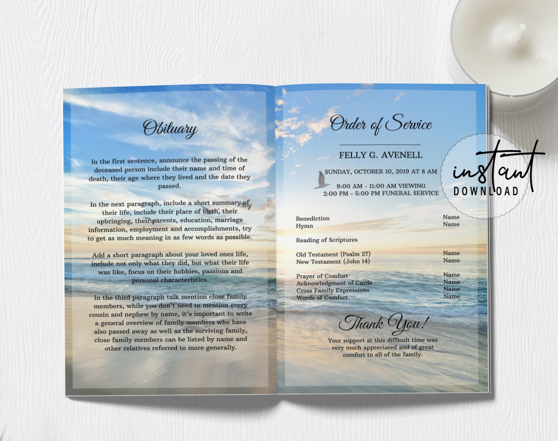 4 Page Funeral Program Template Editable Funeral Program - Etsy