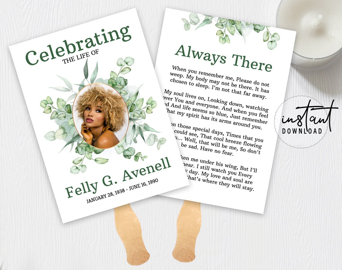 Funeral Program Fan Funeral Fans Template Green Leaves - Etsy