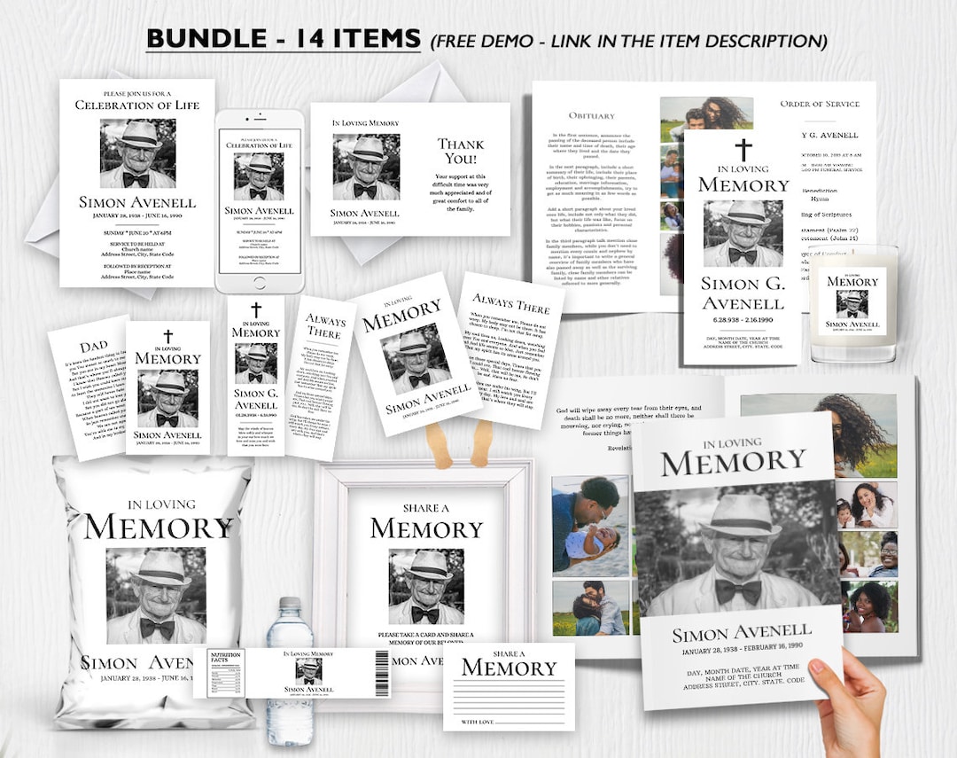 Funeral Bundle Set, Funeral Program Template, Minimalist Simple Funeral ...