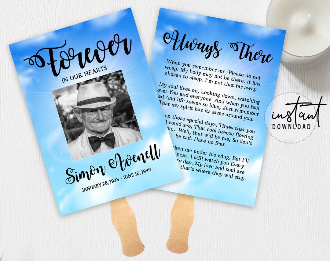 Funeral Program Fan, Funeral Fans Template, Blue Clouds Theme, Funeral ...