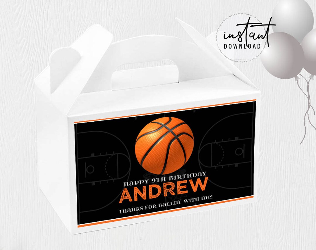 Basketball Gable Box Label, Gable Box Party Favor, Basketball Birthday ...