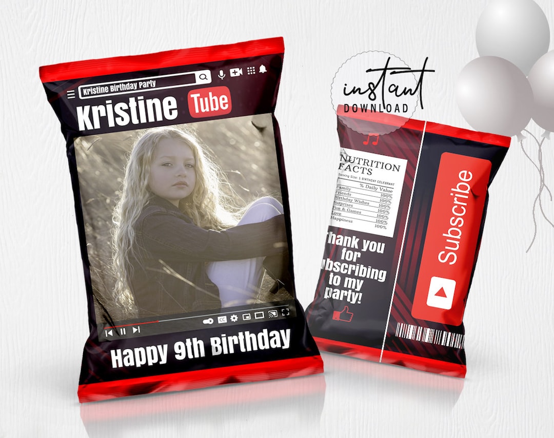 Youtube Dark Chip Bag Label, Chip Bags Party Favor, Youtube Dark ...