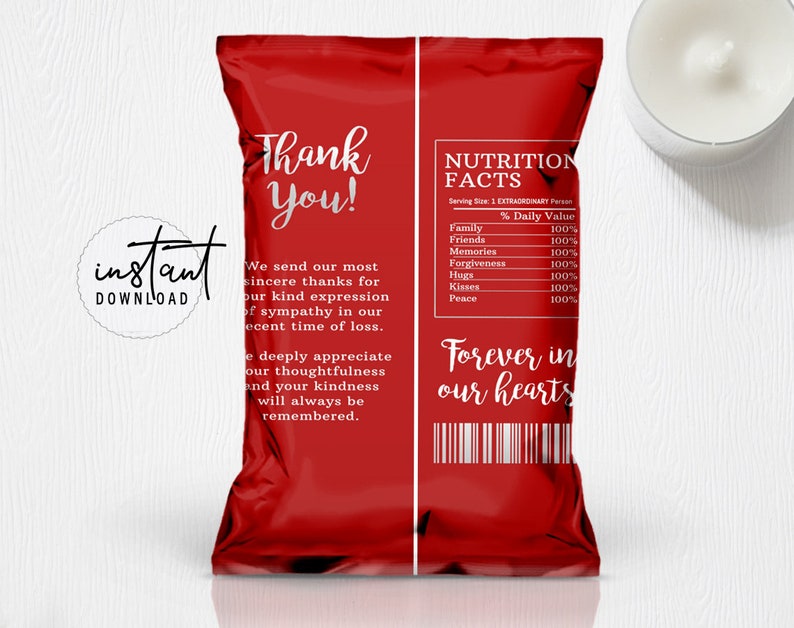 Funeral Chip Bag Label Memorial Chip Bag Red and Silver - Etsy