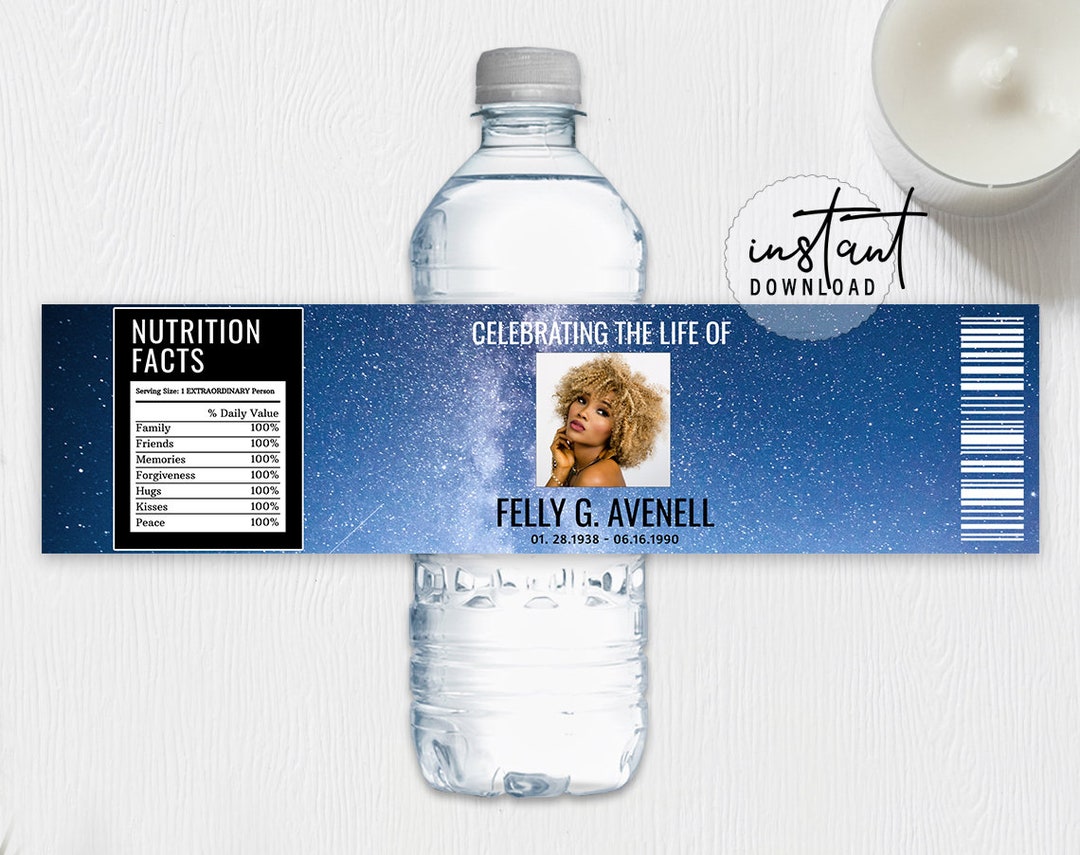 Funeral Water Bottle Label, Memorial Water Bottle, Milky Way Galaxy ...