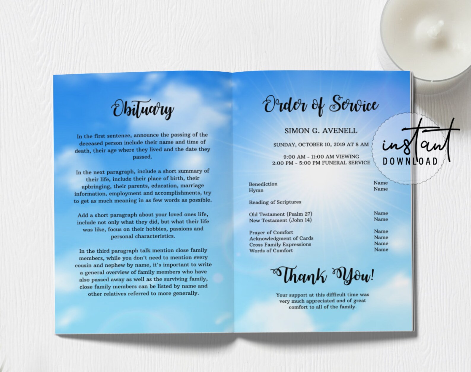 4 Page Funeral Program Template Editable Funeral Program - Etsy