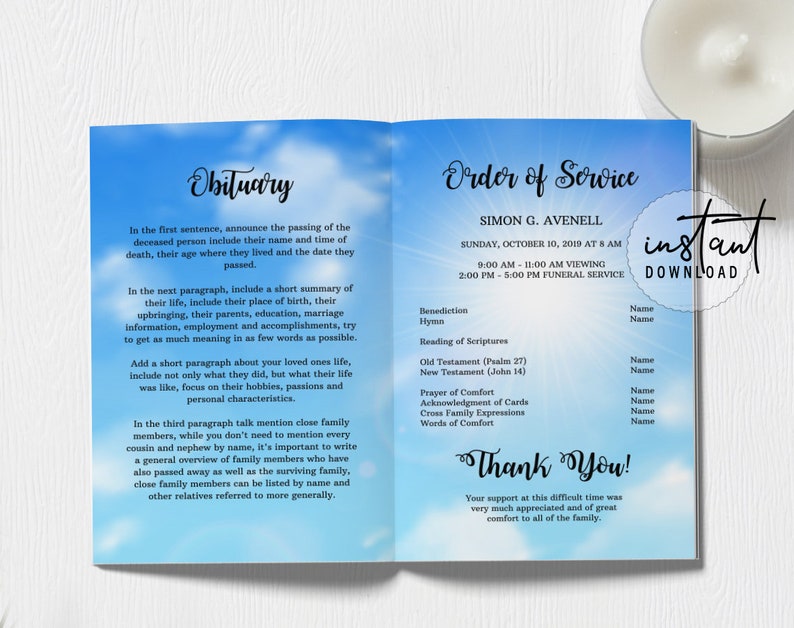 4 Page Funeral Program Template Editable Funeral Program - Etsy