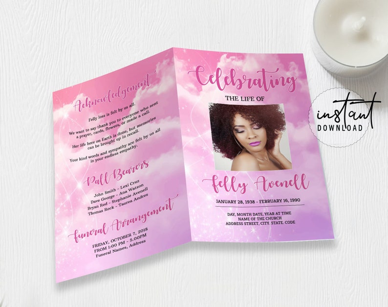 4 Page Funeral Program Template Editable Funeral Program - Etsy