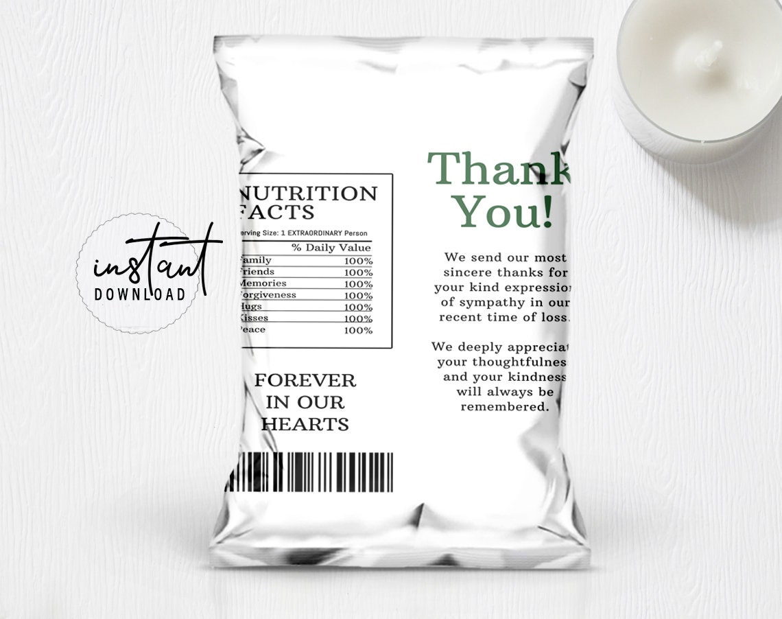 Funeral Chip Bag Label Memorial Chip Bag Green Leaves - Etsy