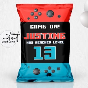 Video Game Chip Bag Label, Chip Bags Party Favor, Video Game Birthday ...