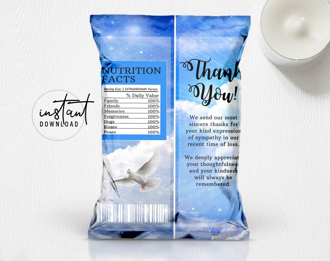 Funeral Chip Bag Label, Memorial Chip Bag, Funeral Clouds Theme, Clouds ...
