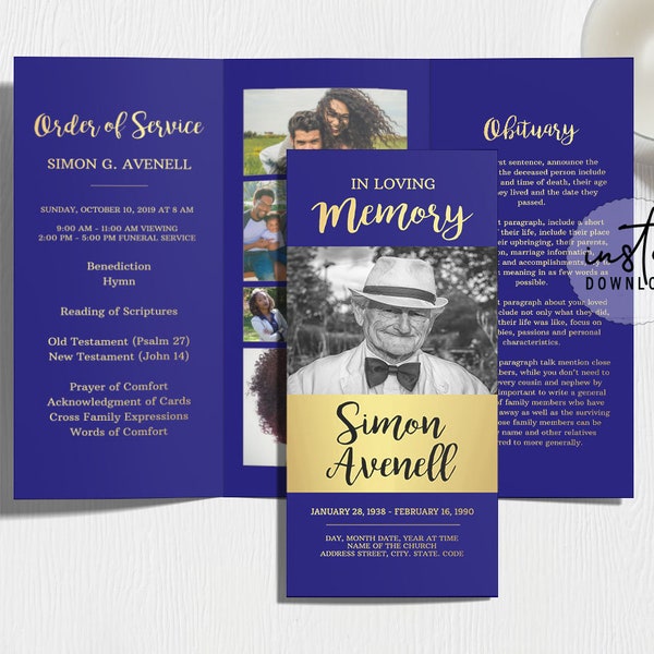 Blue and Gold Memorial Program - Etsy