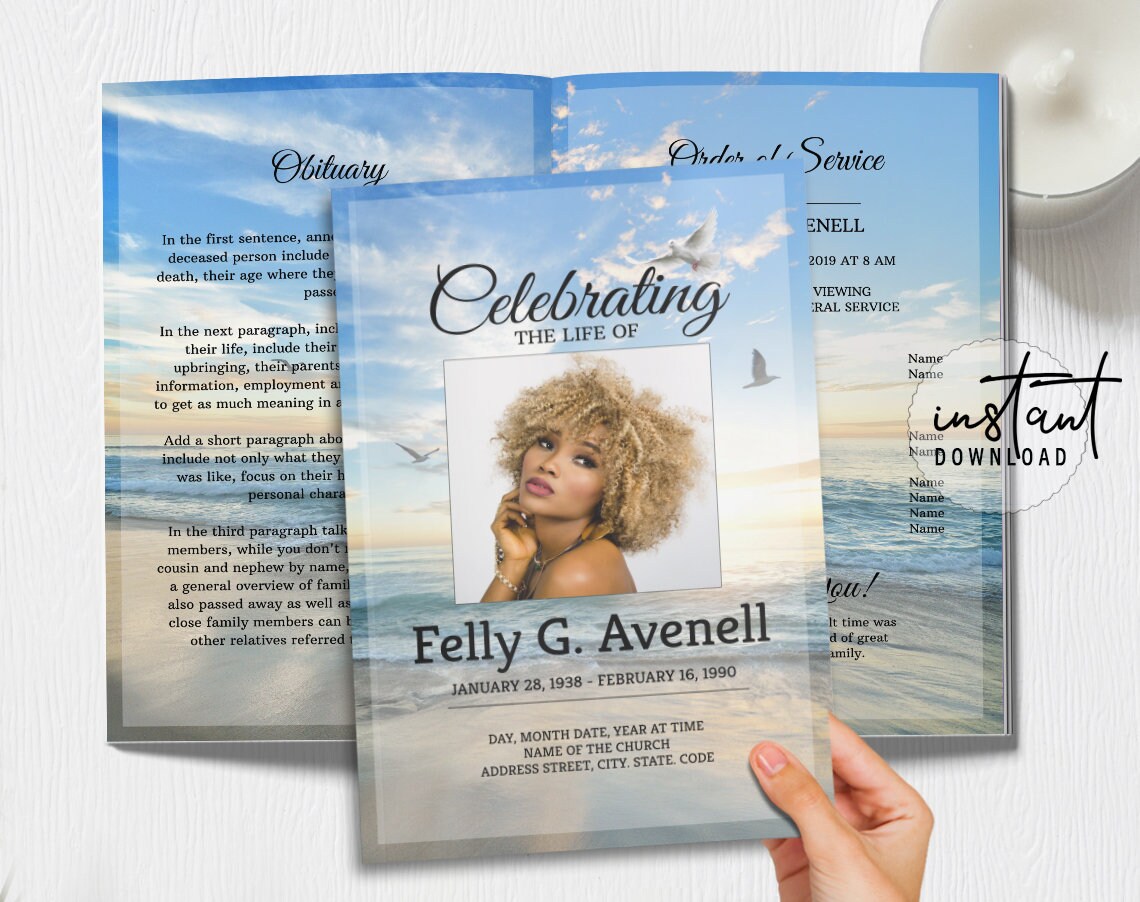 4 Page Funeral Program Template Editable Funeral Program - Etsy