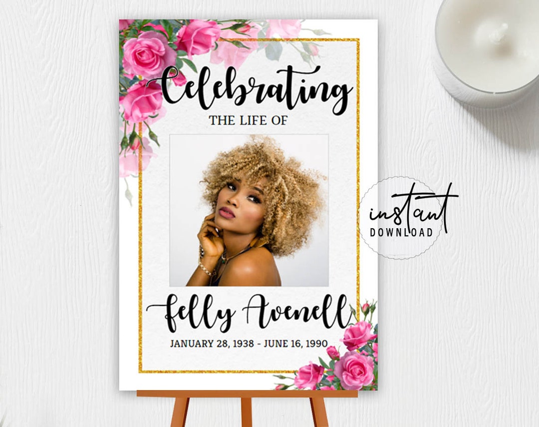Funeral Welcome Sign, Welcome Sign Template, Pink Rose Funeral Program ...