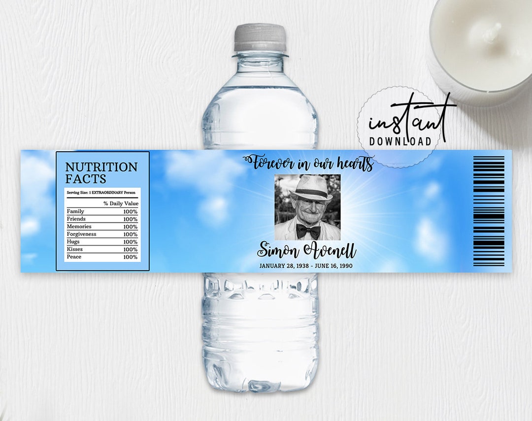 Funeral Water Bottle Label, Memorial Water Bottle, Blue Clouds Theme ...