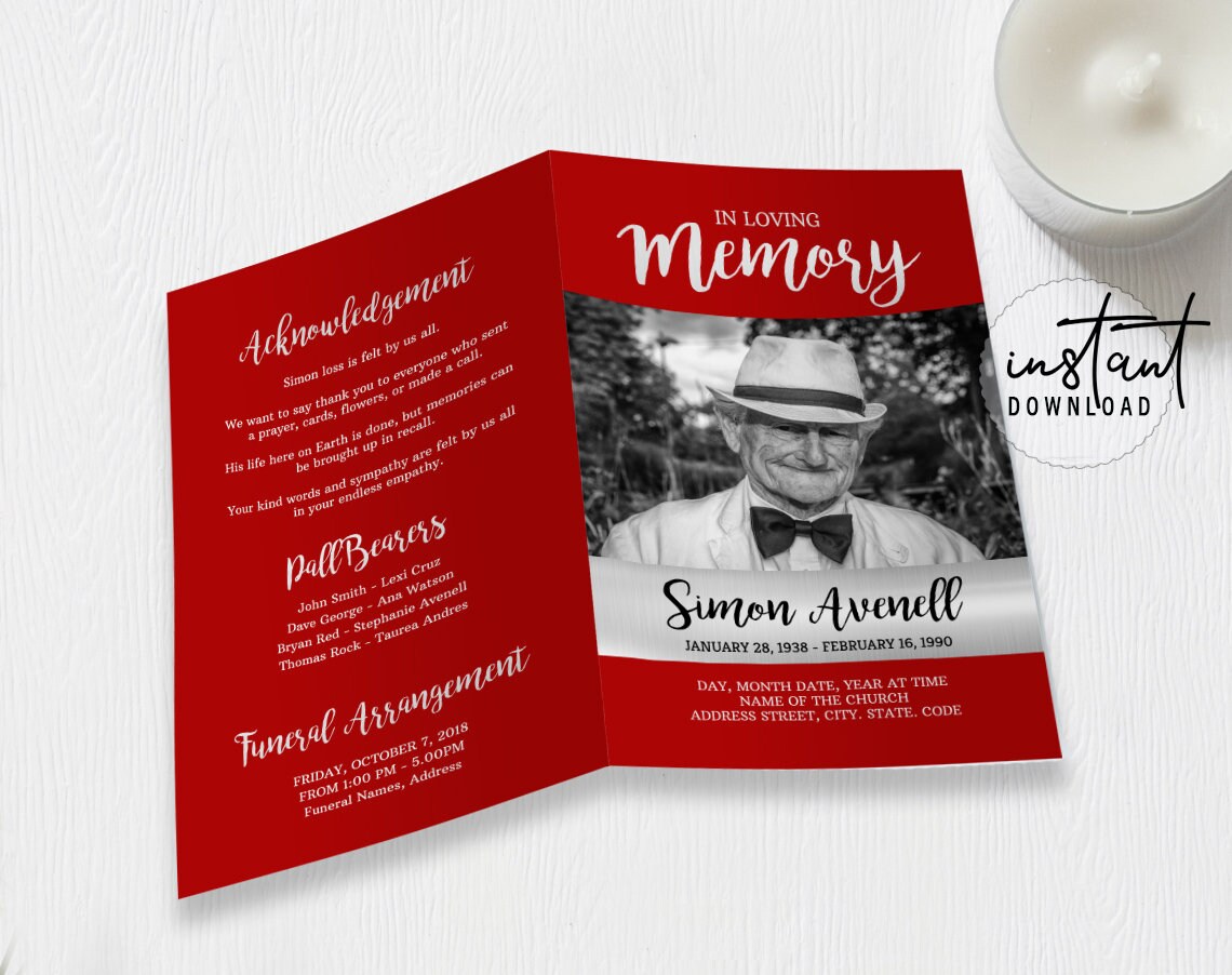 4 Page Funeral Program Template Editable Funeral Program - Etsy