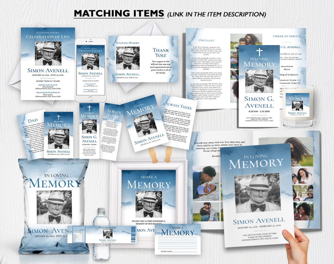 Trifold Funeral Program Template Tri-fold Brochure Blue - Etsy