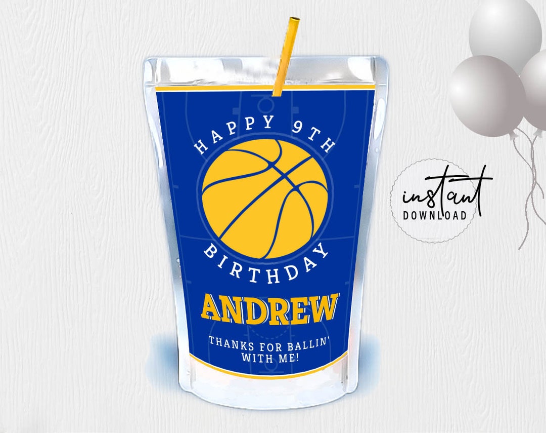 Birthday Capri Sun Label, Blue and Yellow Juice Pouch Label, Blue and ...