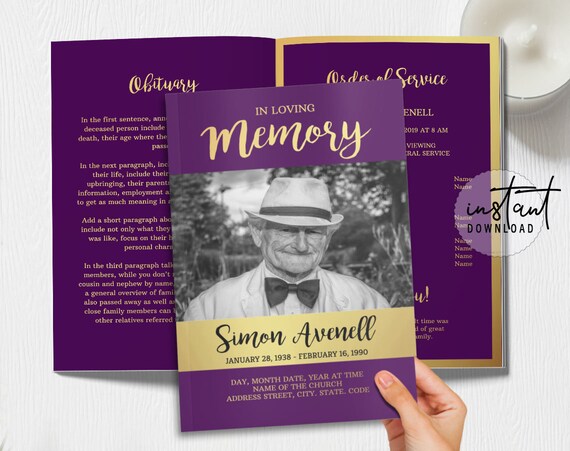 4 Page Funeral Program Template Editable Funeral Program - Etsy
