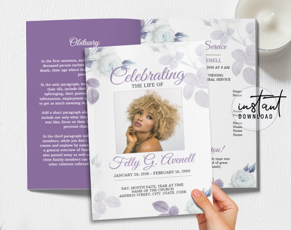 4 Page Funeral Program Template Editable Funeral Program - Etsy