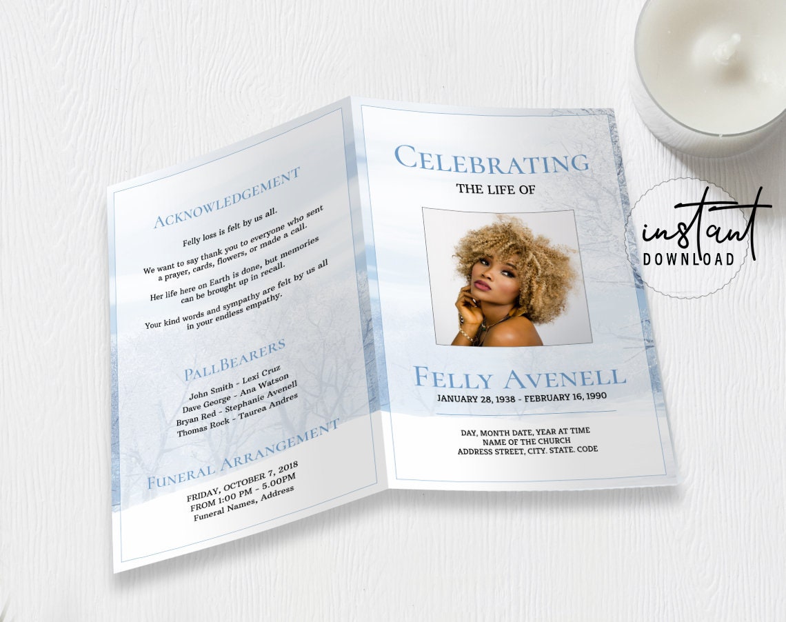 4 Page Funeral Program Template Editable Funeral Program - Etsy