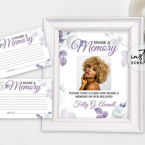 Funeral Share A Memory Card and Sign, Share A Memory Template, Purple ...