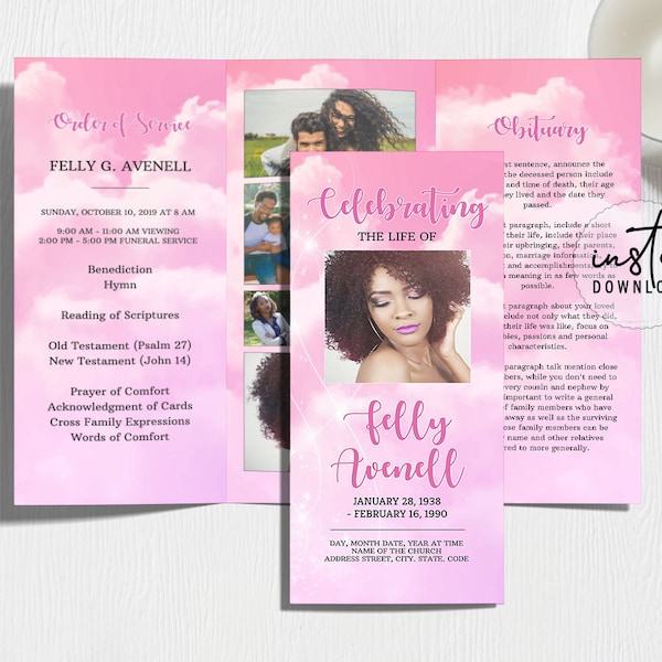 Pink Funeral Program - Etsy