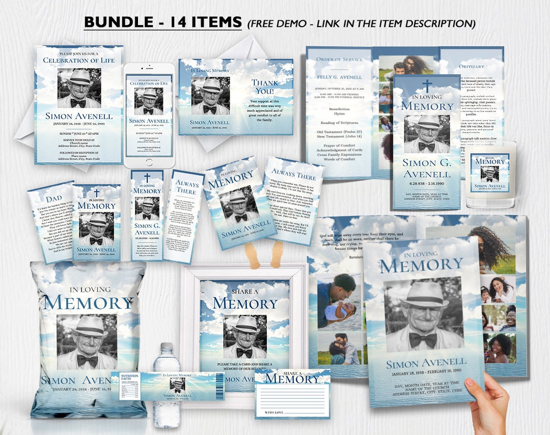 Funeral Bundle Set, Funeral Program Template, Funeral Program, Blue Sky ...