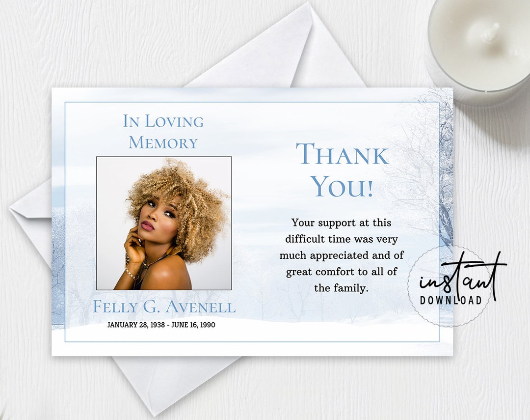 Funeral Thank You Cards, Memorial Thank You Cards, Winter Theme Funeral ...