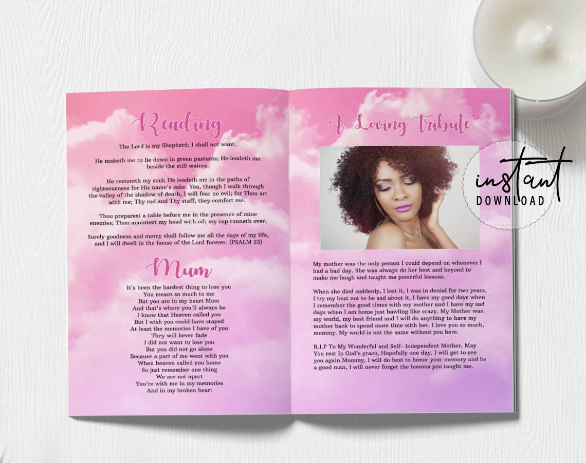 8 Page Funeral Program Template Editable Funeral Program - Etsy