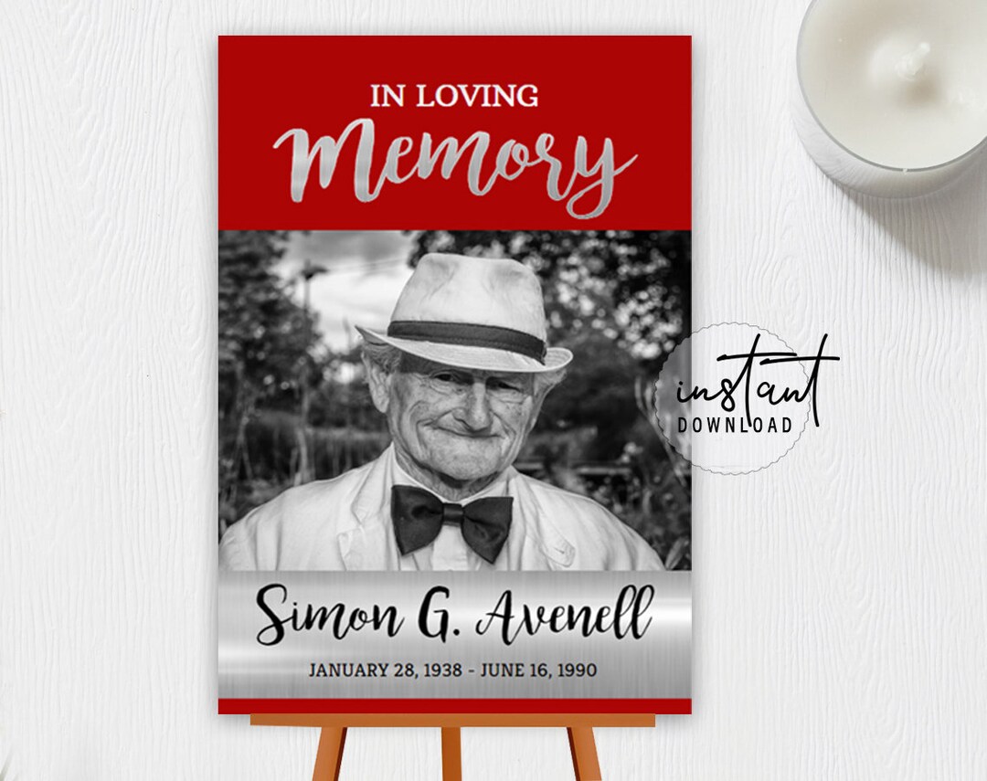 Funeral Welcome Sign, Welcome Sign Template, Red and Silver Funeral ...