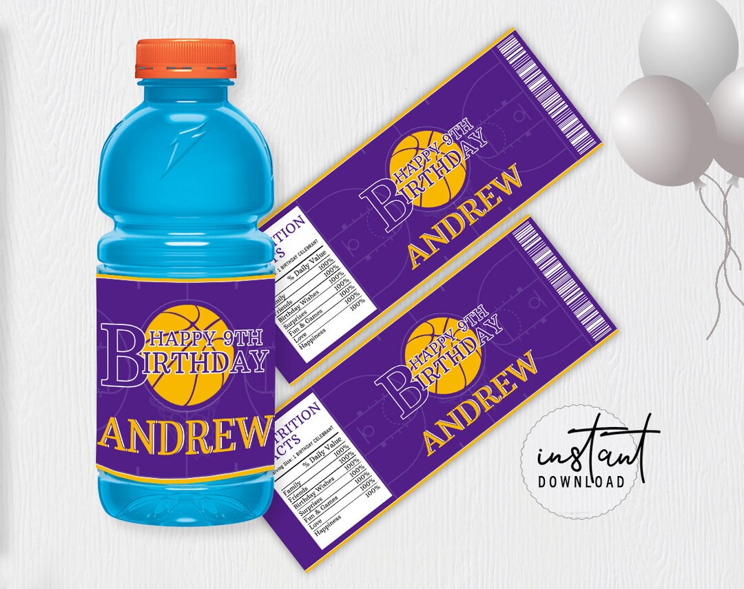 Basketball Gatorade Bottle Label, Gatorade Birthday Label, Purple and ...