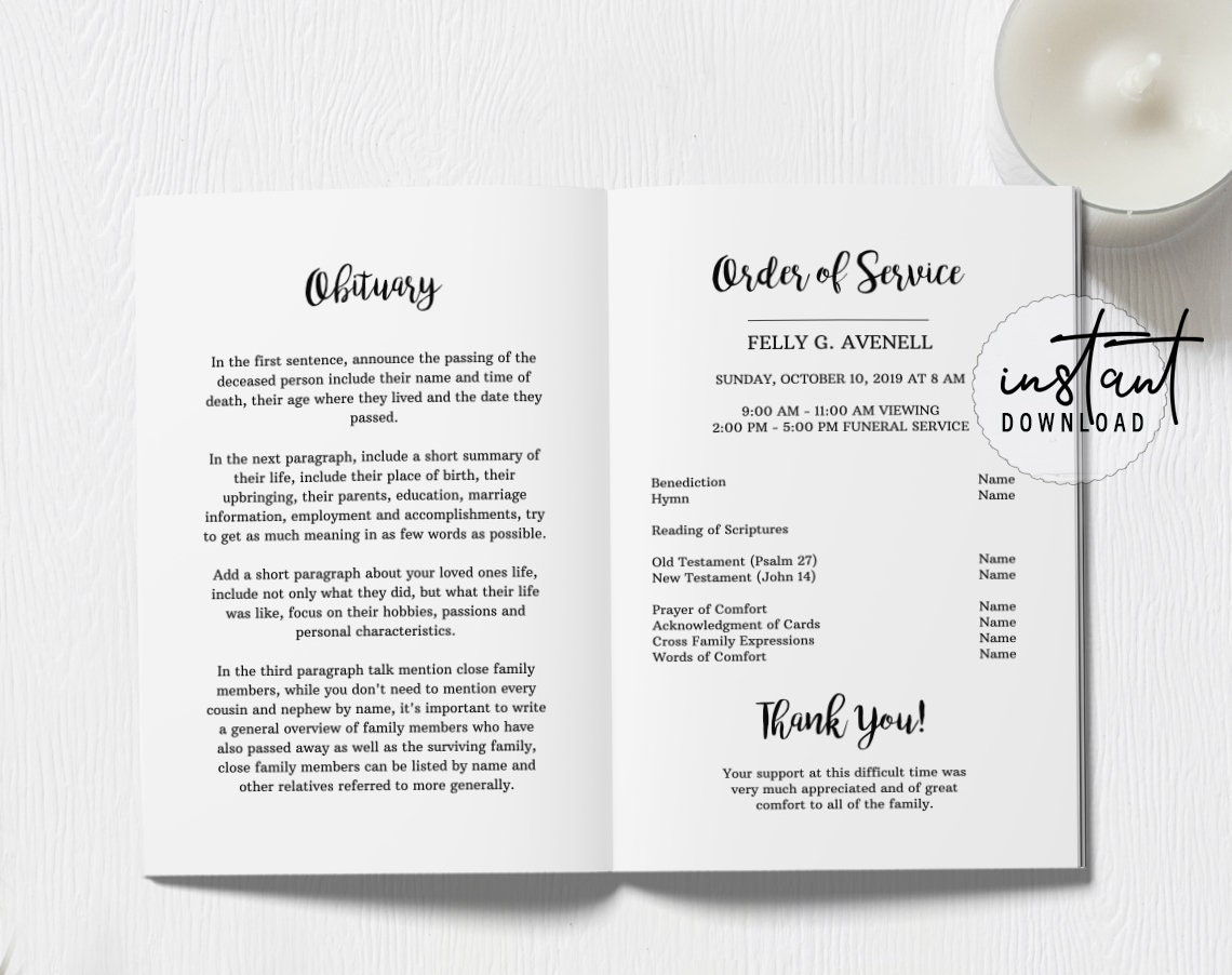 4 Page Funeral Program Template Editable Funeral Program - Etsy