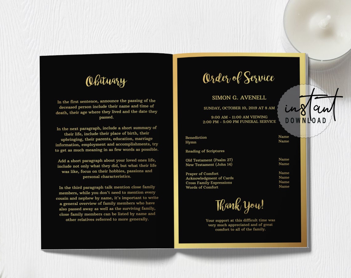4 Page Funeral Program Template Editable Funeral Program - Etsy