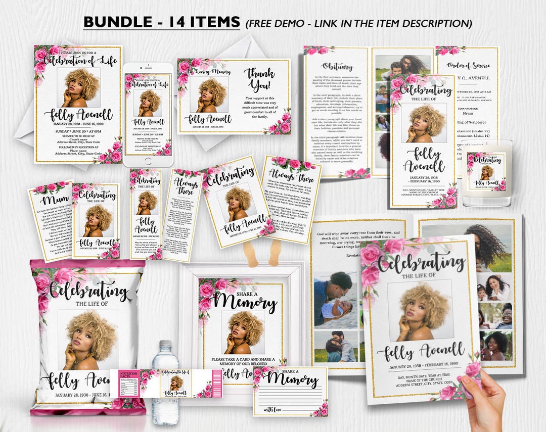 Funeral Bundle Set, Funeral Program Template, Funeral Program, Pink ...