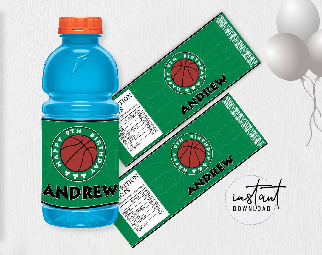 Basketball Gatorade Bottle Label, Gatorade Birthday Label, Green ...