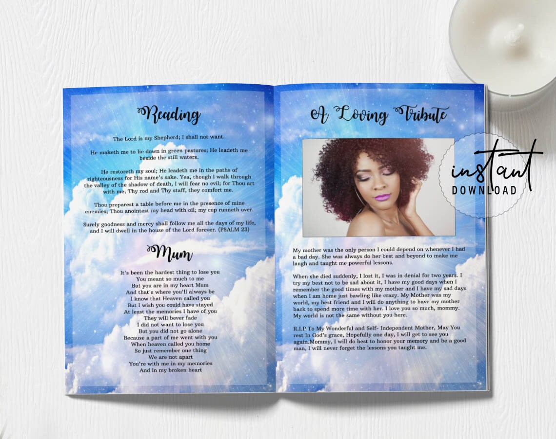 8 Page Funeral Program Template Editable Funeral Program - Etsy