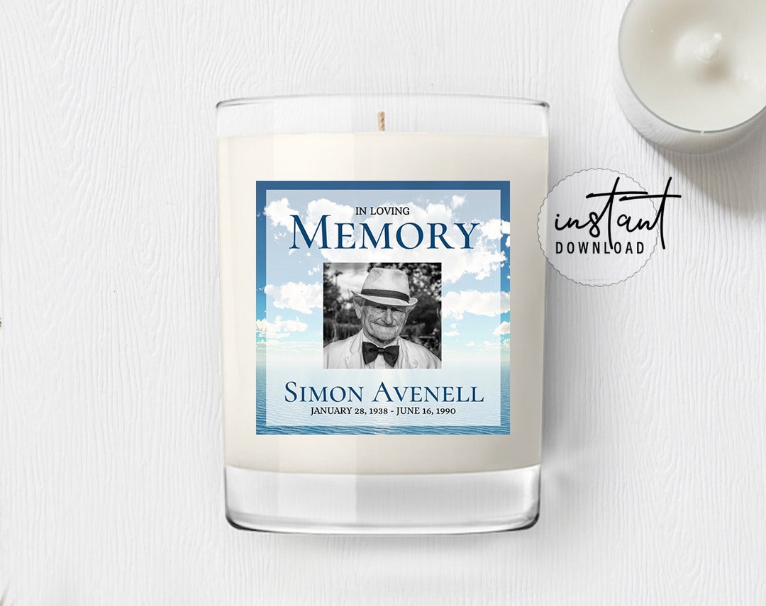 Funeral Candle Labels, Funeral Candle Favors, Blue Sky Water Funeral ...