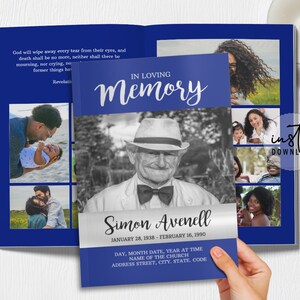 Funeral Bundle Set, Funeral Program Template, Blue and Silver Funeral ...