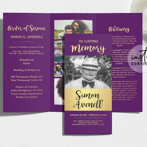 Funeral Bundle Set, Funeral Program Template, Funeral Program, Purple ...