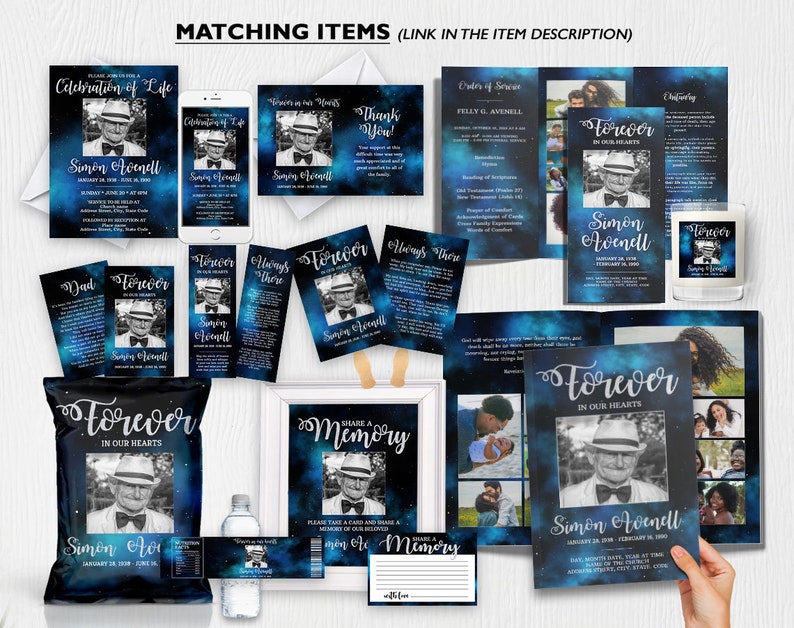 Funeral Program Fan Funeral Fans Template Blue Galaxy Theme - Etsy