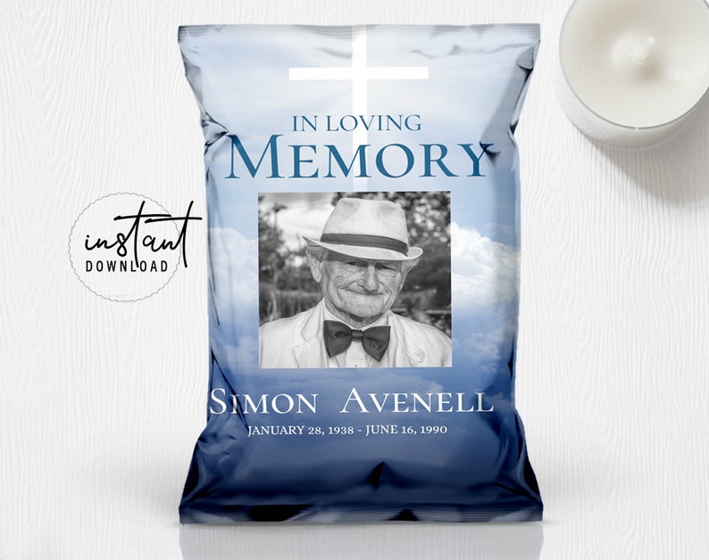 Funeral Chip Bag Label Memorial Chip Bag Blue Sky Cross - Etsy