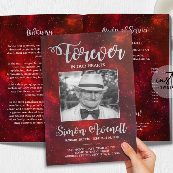 Red Obituary Template - Etsy
