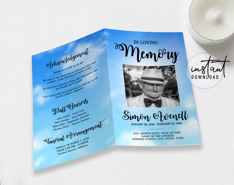 4 Page Funeral Program Template Editable Funeral Program - Etsy