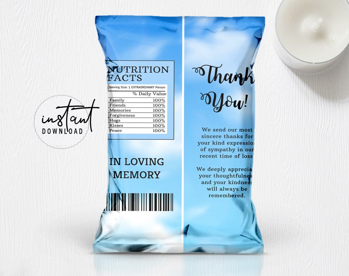 Funeral Chip Bag Label, Memorial Chip Bag, Blue Clouds Theme, Clouds ...